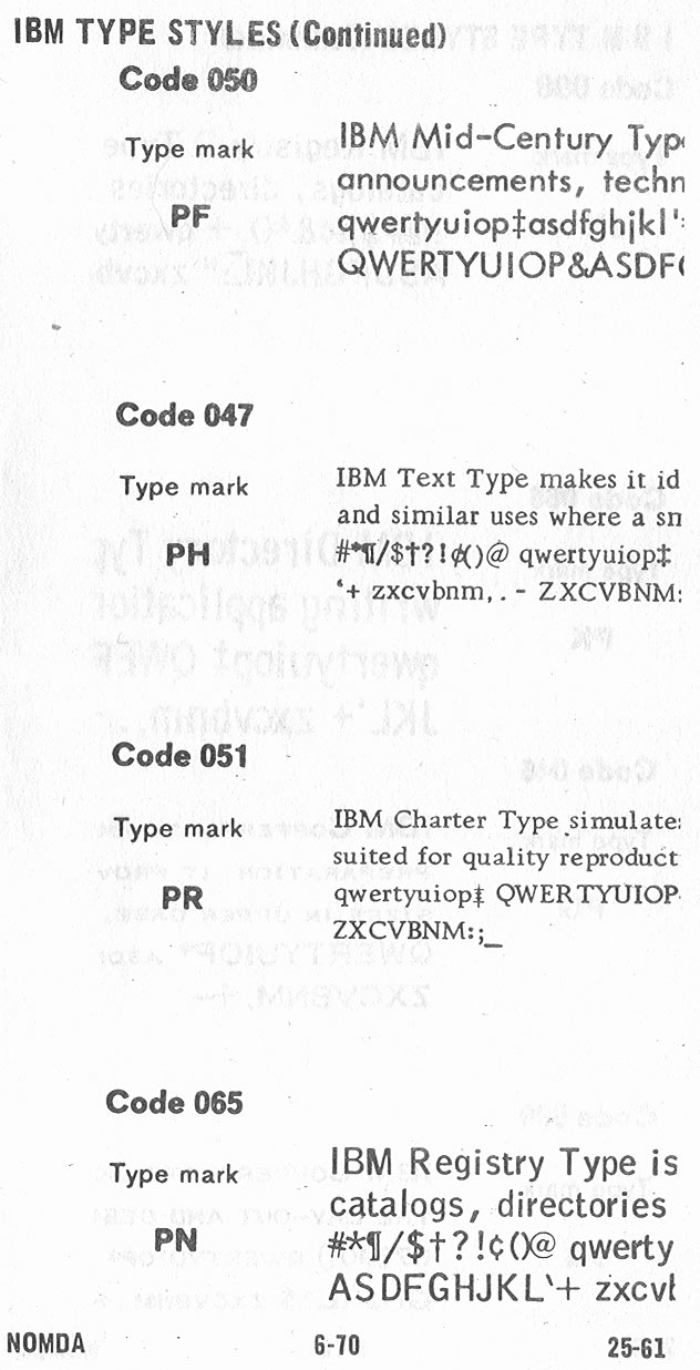 1964 NOMDA Blue Book: IBM Font Styles – To Type, Shoot Straight, and ...