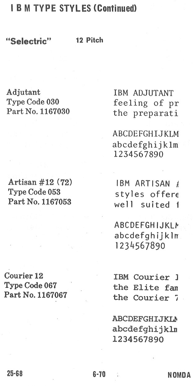 1964 NOMDA Blue Book: IBM Font Styles – To Type, Shoot Straight, and ...