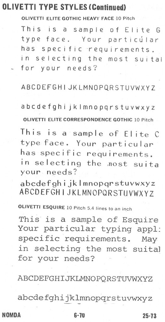 1964 NOMDA Blue Book: Olivetti Font Styles – To Type, Shoot Straight ...