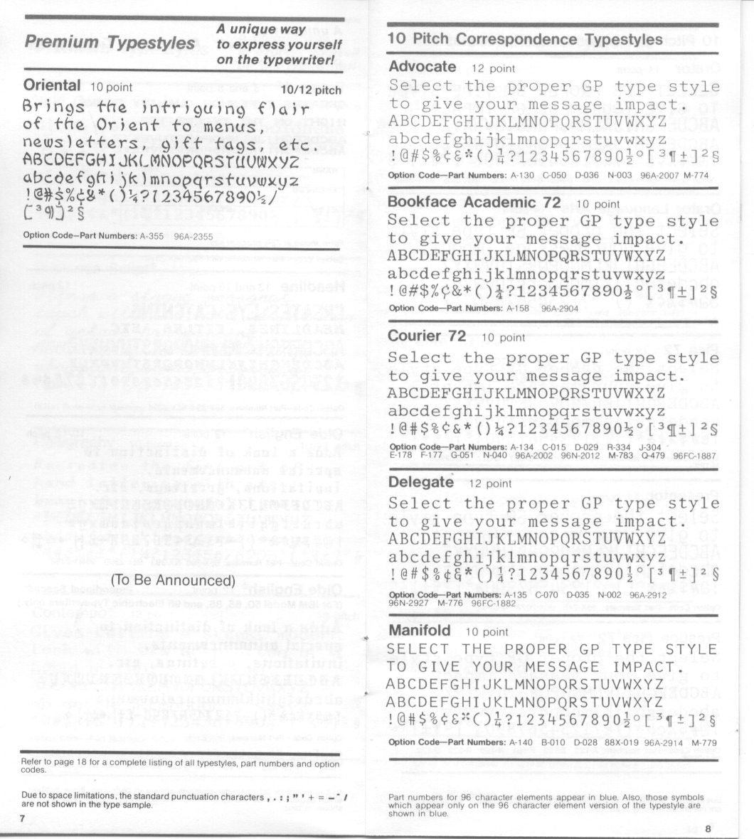 GP IBM Selectric Typeball Catalog – Font Styles – To Type, Shoot ...