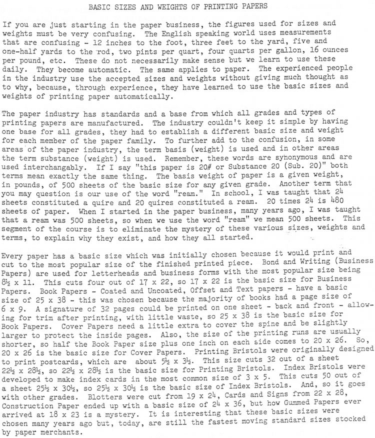 Paper 101 – Part 1: Basic Sizes and Weights of Printing and Writing ...