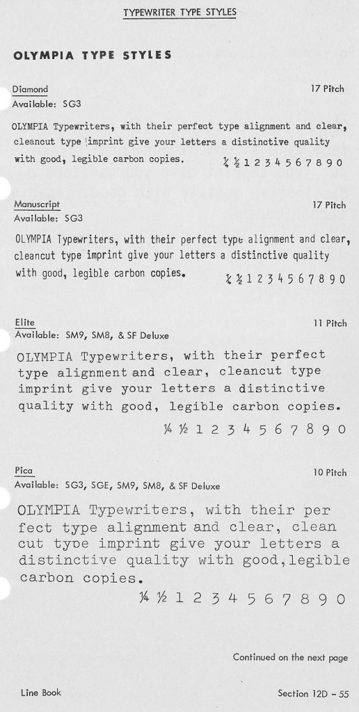 1967 WOMDA Typewriter Typefaces: Olympia Fonts – To Type, Shoot ...